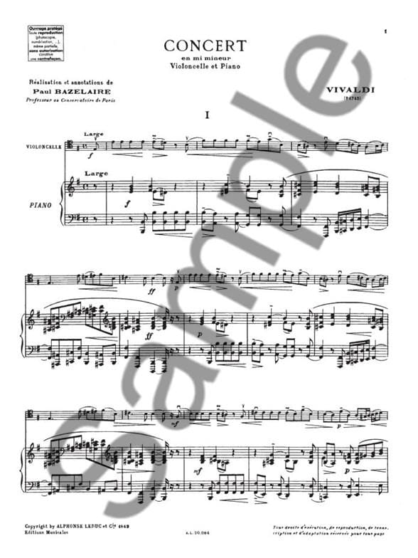 Concert en mi mineur - Violoncelle - VIVALDI - Partition