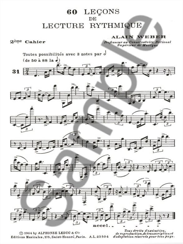 Alain Weber - 60 Leçons de lecture rythmique - Volume 2 - Partition ...
