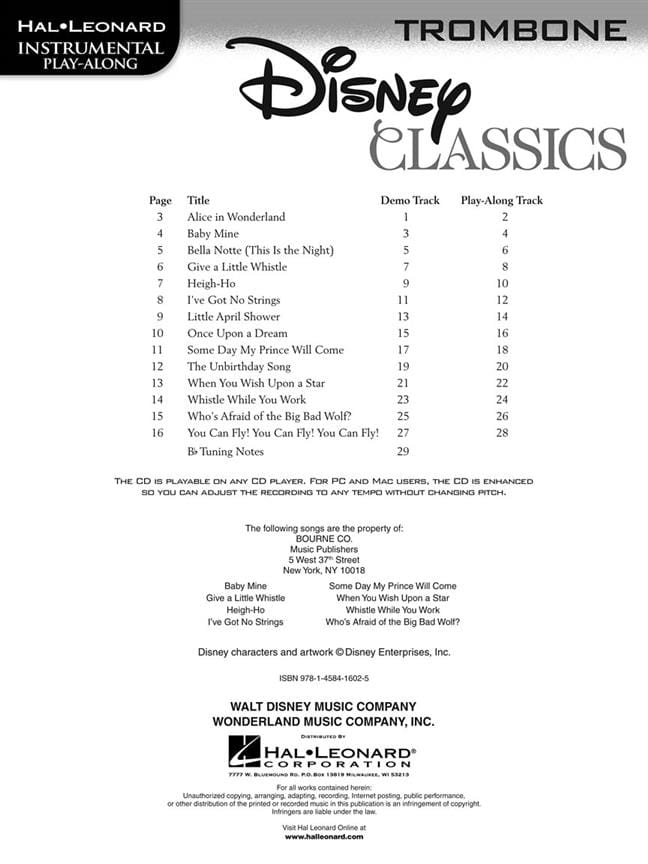 DISNEY - Disney Classics - Trombone - Partition - di-arezzo.fr