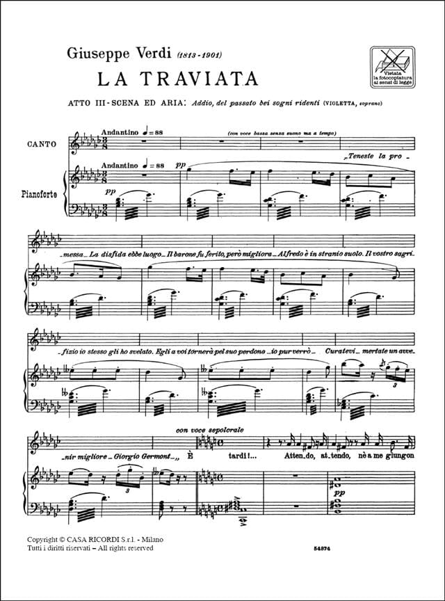 Addio, del passato. La Traviata - VERDI - Partition