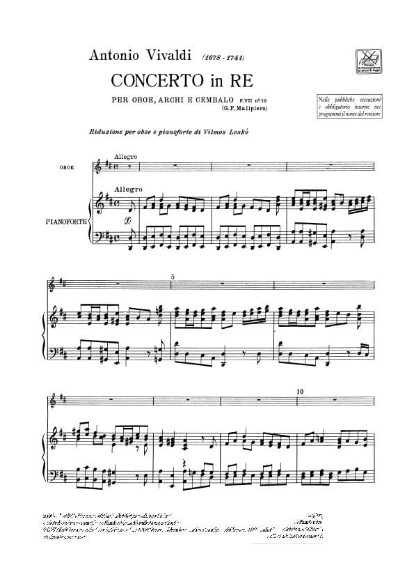 VIVALDI - Concerto en Ré Maj. - F. 7 n° 10 - Oboe Pianoforte ...