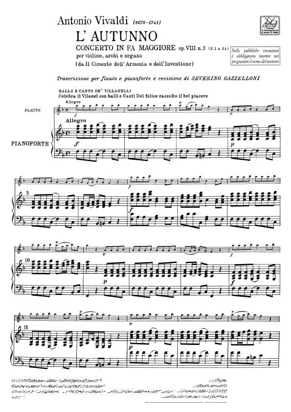 Concerto en Fa Maj. - F. 1 n° 24 L'autunno - Flûte/Piano - VIVALDI