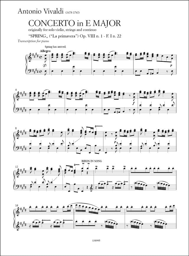 VIVALDI - Le 4 Stagioni. Piano - Partition - di-arezzo.fr