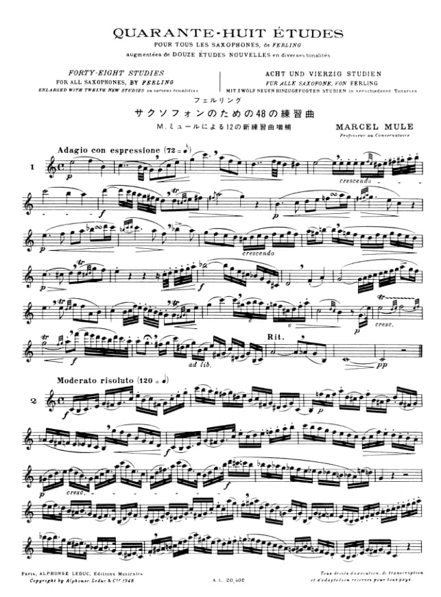 Franz Wilhelm Ferling - 48 Etudes - Nouvelles Edition By Marcel Mule ...