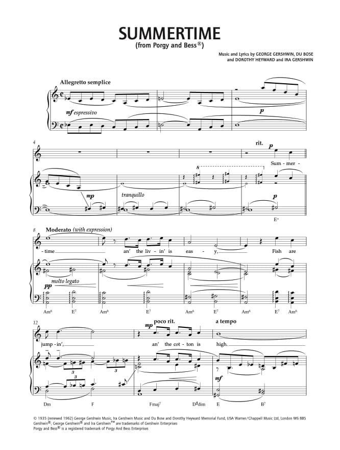 Summertime - in A minor - George and Ira Gershwin - Partition