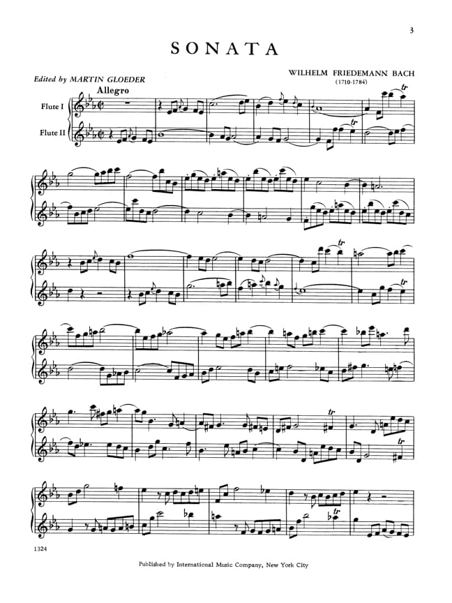 Wilhelm Friedemann Bach - Sonata E Flat Major - 2 Flutes - Partition ...