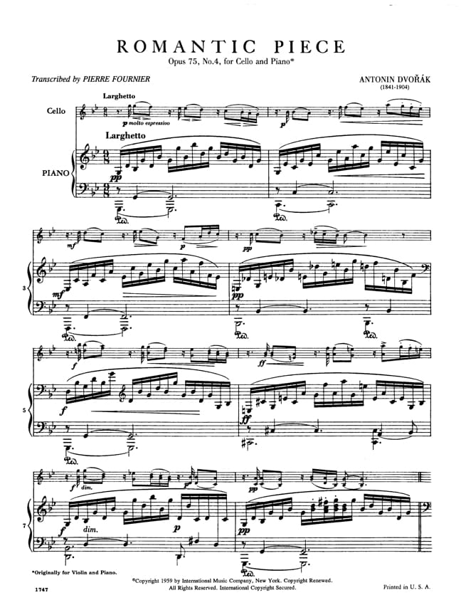 Pièce Romantique - Violoncelle - DVORAK - Partition