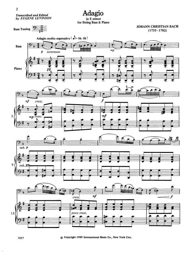 Johann Christian Bach - Adagio In E Minor - String Bass - Partition ...