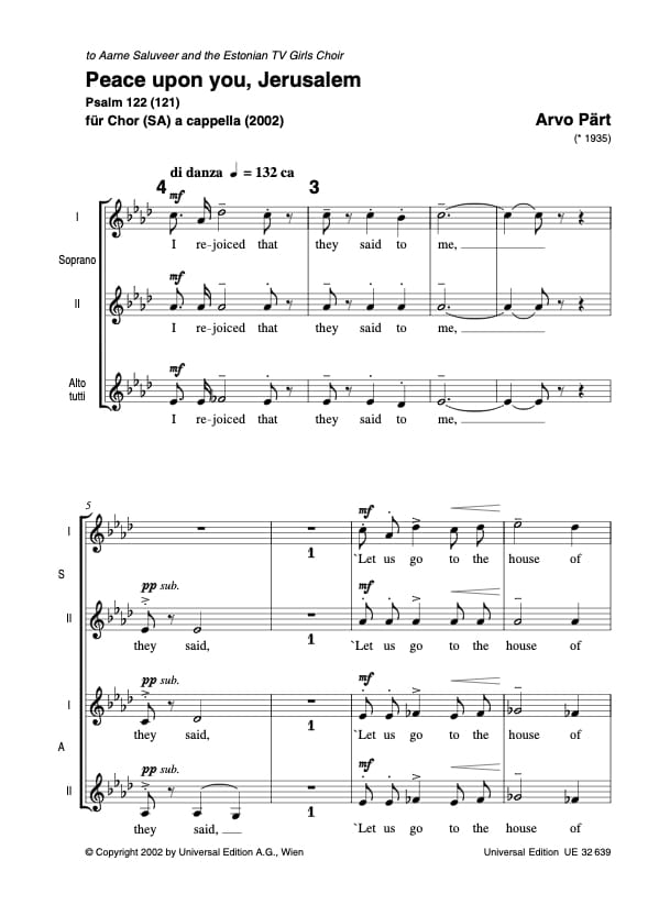 Arvo Pärt - Peace Upon You, Jerusalem - Partition - di-arezzo.fr