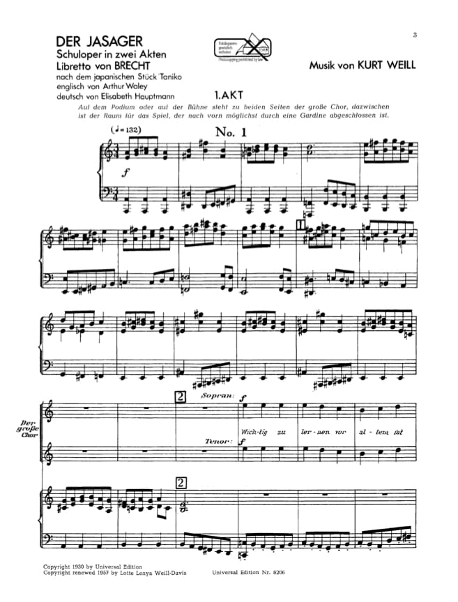 Der Jasager - Kurt Weill - Partition